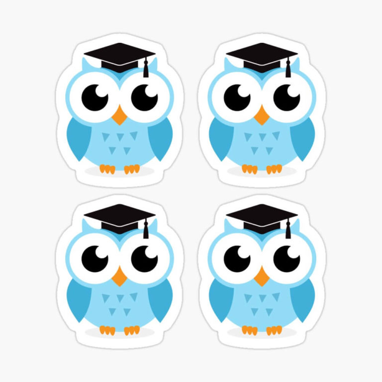 Blue owl with graduation hat, set of four stickers - Happily Printed ...